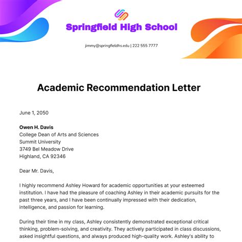 Academic Recommendation Letter Template Edit Online And Download