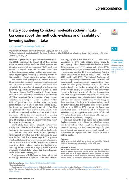 Pdf Dietary Counseling To Reduce Moderate Sodium Intake Concerns