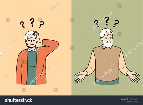 머리 위에 물음표가 있는 불행한 노인과 스톡 벡터 로열티 프리 2137503669 shutterstock