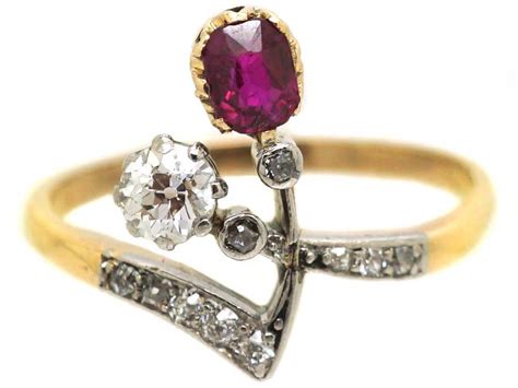 Art Nouveau 18ct Gold Ruby And Diamond Ring 685u The Antique