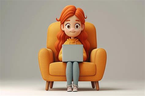 Premium Photo A Cartoon Of A Girl With A Laptop In Her Lap