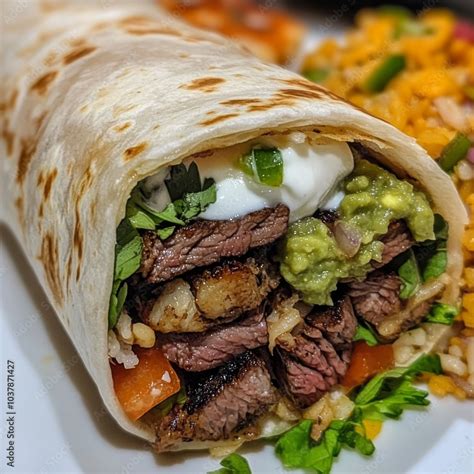 Carne Asada Burrito That Consists Of A Flour Tortilla Cooked To
