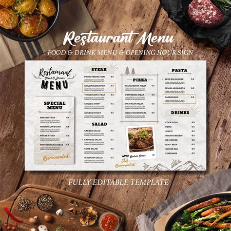 Modern Restaurant Menu Template Bundle Landscape Restaurant Menu
