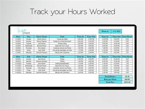 Time Sheet Google Sheets Weekly Time Sheet Template Etsy