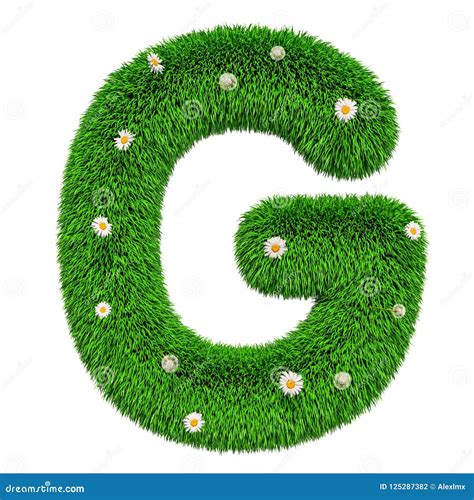 Green Letter G From Grass With Flowers 3d Rendering Stock Illustration