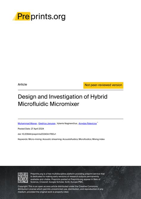 Pdf The Design And Investigation Of Hybrid A Microfluidic Micromixer