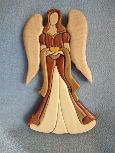 Wooden Intarsia Style Angel Handmade Wall Art Etsy Intarsia Wood