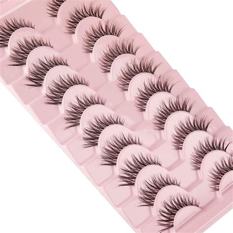 False Eyelashes Natural Lahes Wispy Russian Strip Lashes Clear Band 15mm Cat Eye Lashes For