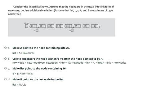 Solved Consider The Linked List Shown Assume That The Nodes