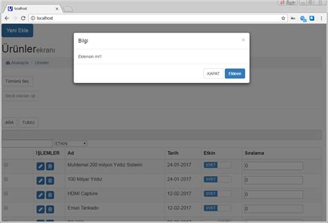 DataTables ile PHP Modal Editör Kullanım Örneği Özgür Koca