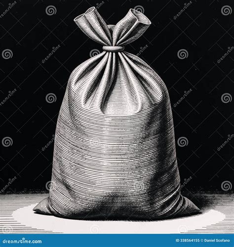 Detailed Sketch Of A Tied Garbage Bag Using Textured Linework In A