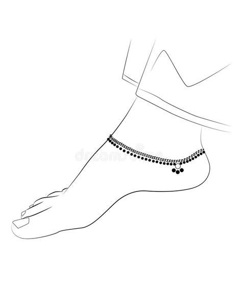 Beautiful Indian Woman Feet With Anklet Line Drawing Isolated On White