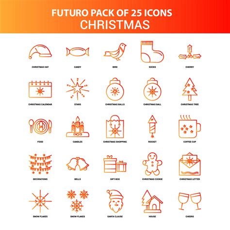 Orange Futuro Christmas Icon Set Vector Art At Vecteezy