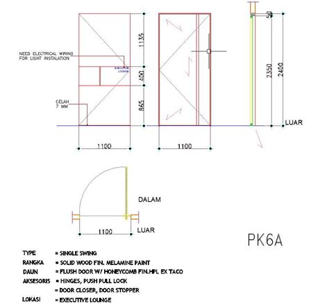 1100×2400 Sized Single Swing Door Design Is Given In The Autocad 2d