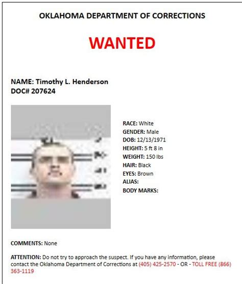 Oklahoma Most Wanted Fugitives Timothy L Henderson