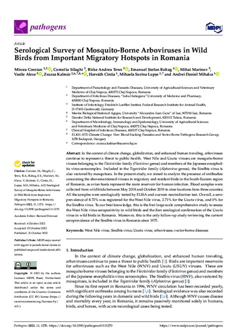Pdf Serological Survey Of Mosquito Borne Arboviruses In Wild Birds