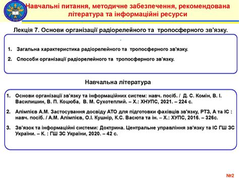 Лекція 7 Організація військового звязку Заняття 7 Основи організації радіорелейного та