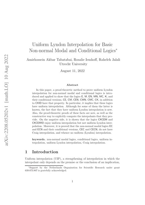 pdf uniform lyndon interpolation for basic non normal modal and conditional logics