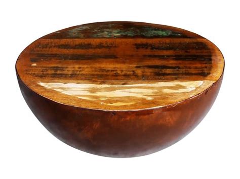 Mesa De Centro Forma Cuenco Base Acero Madera Maciza Reciclada Es192582