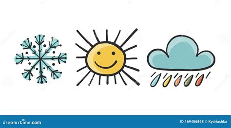 Weather Icons Set Snow Sun And Rain Stock Vector Illustration Of Blow Rain 169456868