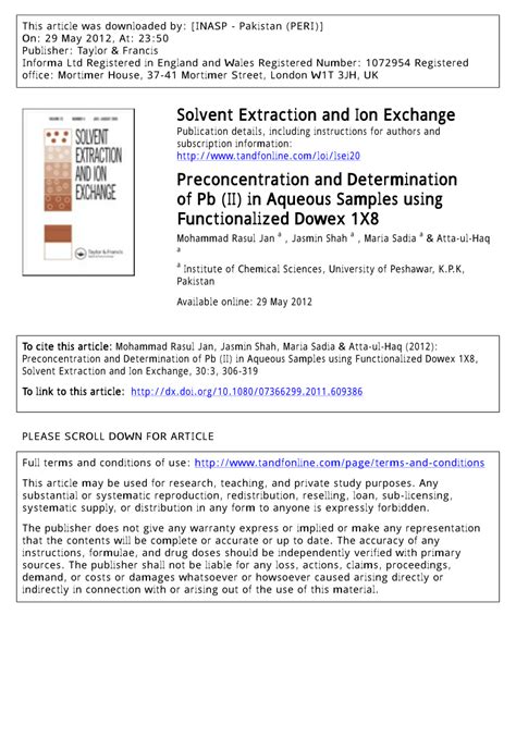 Pdf Preconcentration And Determination Of Pb Ii In Aqueous Samples