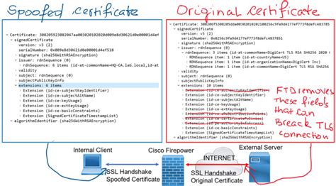 Cisco Firepower Ssl Decryption Spoofed Certificate Compared To Original Certificate