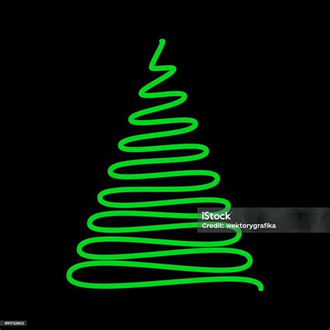 Desain Hijau Coretan Pohon Natal Terisolasi Pada Latar Belakang Hitam