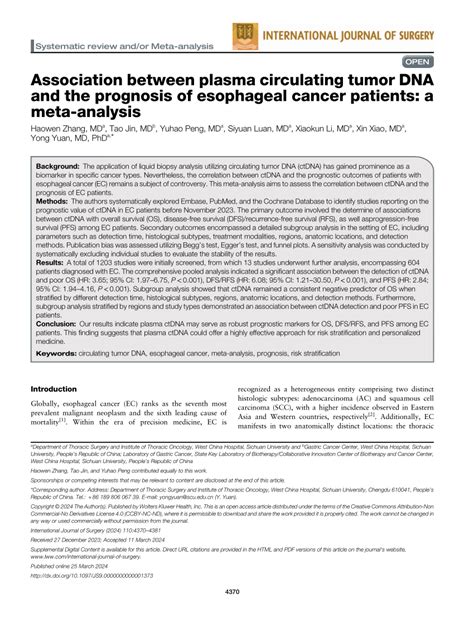 Pdf Association Between Plasma Circulating Tumor Dna And The