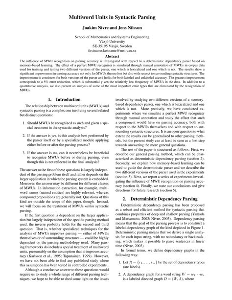 Pdf Multiword Units In Syntactic Parsing