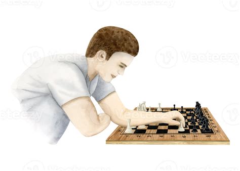 Chess Player Making Move With White Pawn Illustration Hand Drawn Man