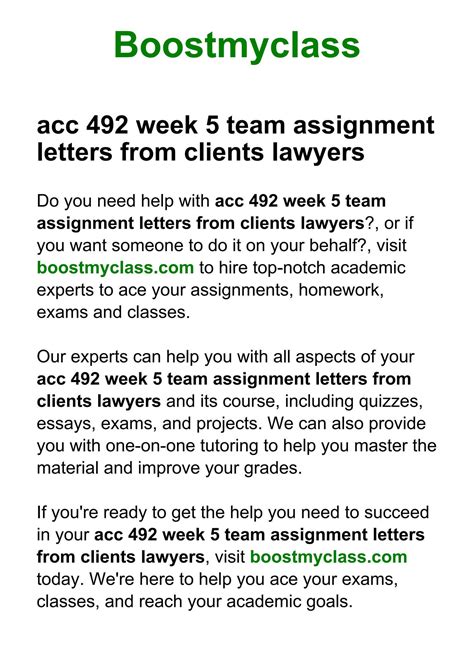 Acc 492 Week 5 Team Assignment Letters From Clients Lawyers By Boost My