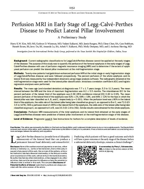 Pdf Perfusion Mri In Early Stage Of Legg Calvé Perthes Disease To