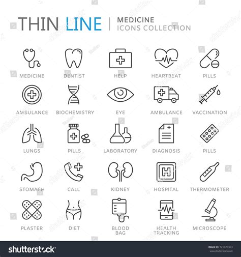 Collection Medical Thin Line Icons Stock Vector Royalty Free
