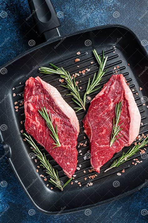 Ready For Cooking Raw Rump Or Sirloin Beef Meat Steak In A Grill