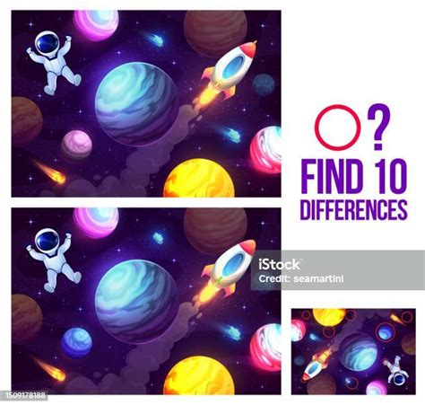 Find Ten Differences Cartoon Astronaut In Space向量圖形及更多space And
