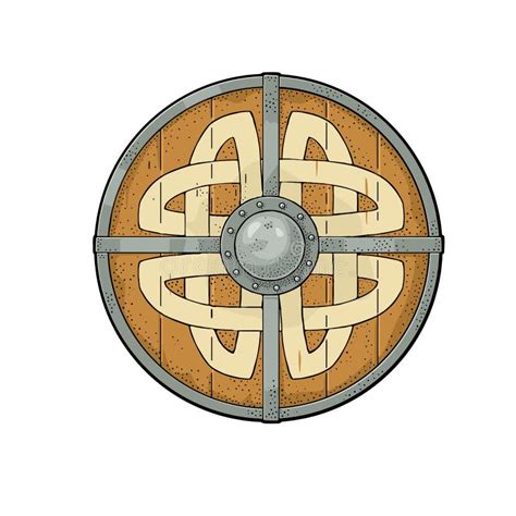 Bouclier Rond En Bois Avec Des Runes De Viking Gravure De Couleur De