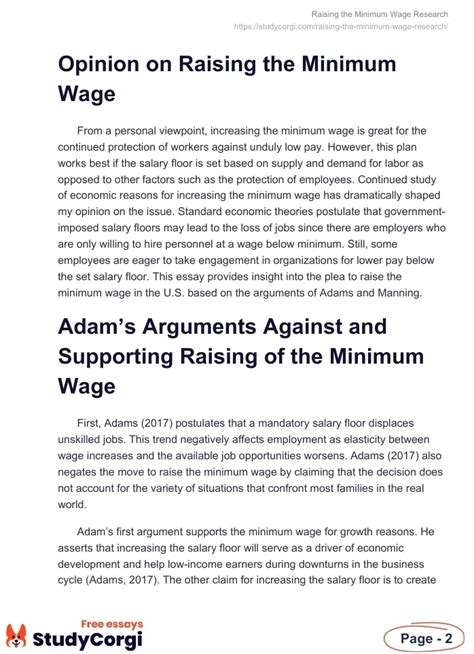 Raising The Minimum Wage Research Free Essay Example