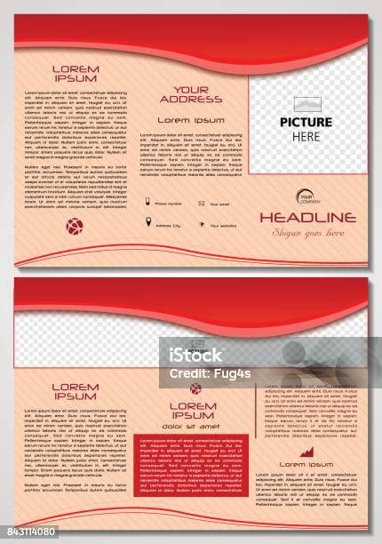 붉은 파도와 벡터 Trifold 브로슈어 서식 파일 3단 브로슈어에 대한 스톡 벡터 아트 및 기타 이미지 3단 브로슈어