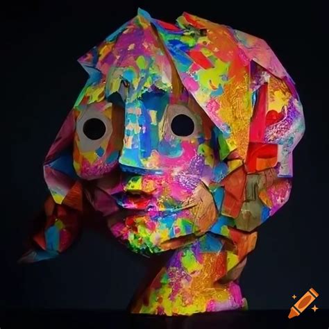 Sculpture Of Origami Figures Made Of Colored Recycled Paper On Craiyon
