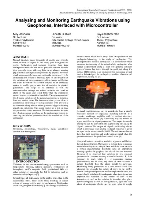 Pdf Analysing And Monitoring Earthquake Vibrations Using Geophones