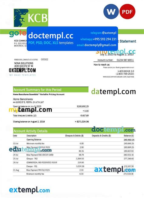Kenya Commercial Bnak Firm Account Statement Word And Pdf Template