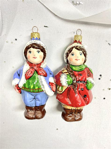 ᐉ Набір іграшок на ялинку зі скла ручної розмальовки Кай і Герда 2 шт 7890716 • Краща ціна в