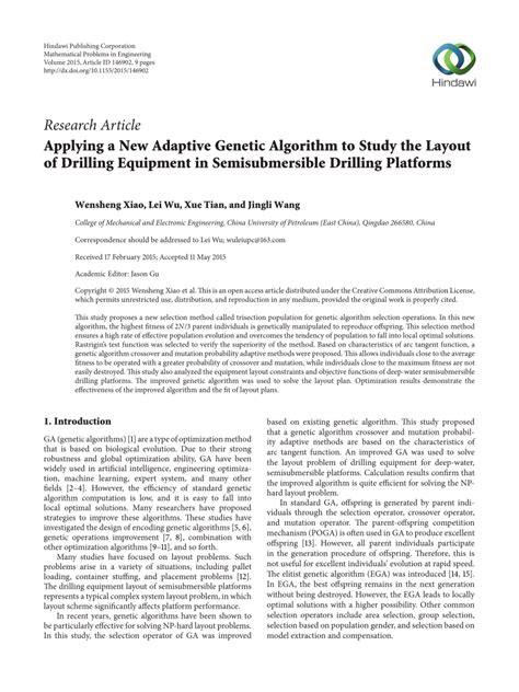 PDF Applying A New Adaptive Genetic Algorithm To Study The Layout Of