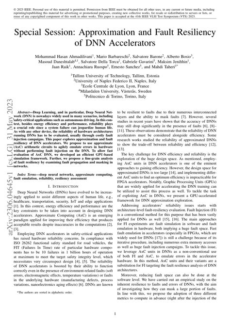 Pdf Special Session Approximation And Fault Resiliency Of Dnn Accelerators