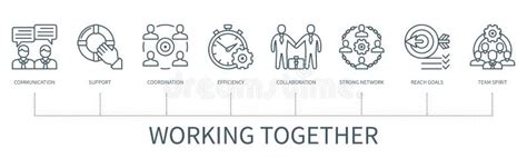 Working Together Vector Infographic In Minimal Outline Style Stock