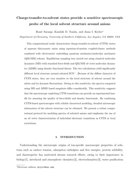 Pdf Charge Transfer To Solvent States Provide A Sensitive