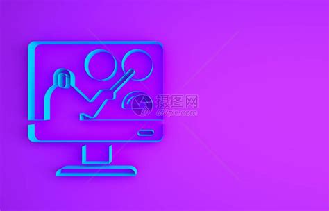 蓝色在线教育和毕业图标孤立在紫色背景显示器上的在线老师网络研讨会和视频研讨会学习极简主义概念3d插图图片素材 正版创意图片402393132 摄图网