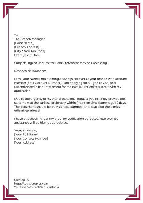 Application For Requesting Bank Statement For Visa Processing 5 Format