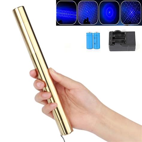 Blue Laser Pointer Pure Copper Adjustable Focus Star Shape Light Laser Burning Most Powerful