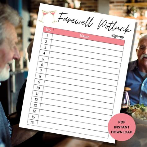 Farewell Potluck Sign Up Sheet Farewell Sign Up Sheet Etsy Canada